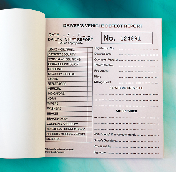 30 Page Duplicate Truck Defect Book | Tachograph Supplies